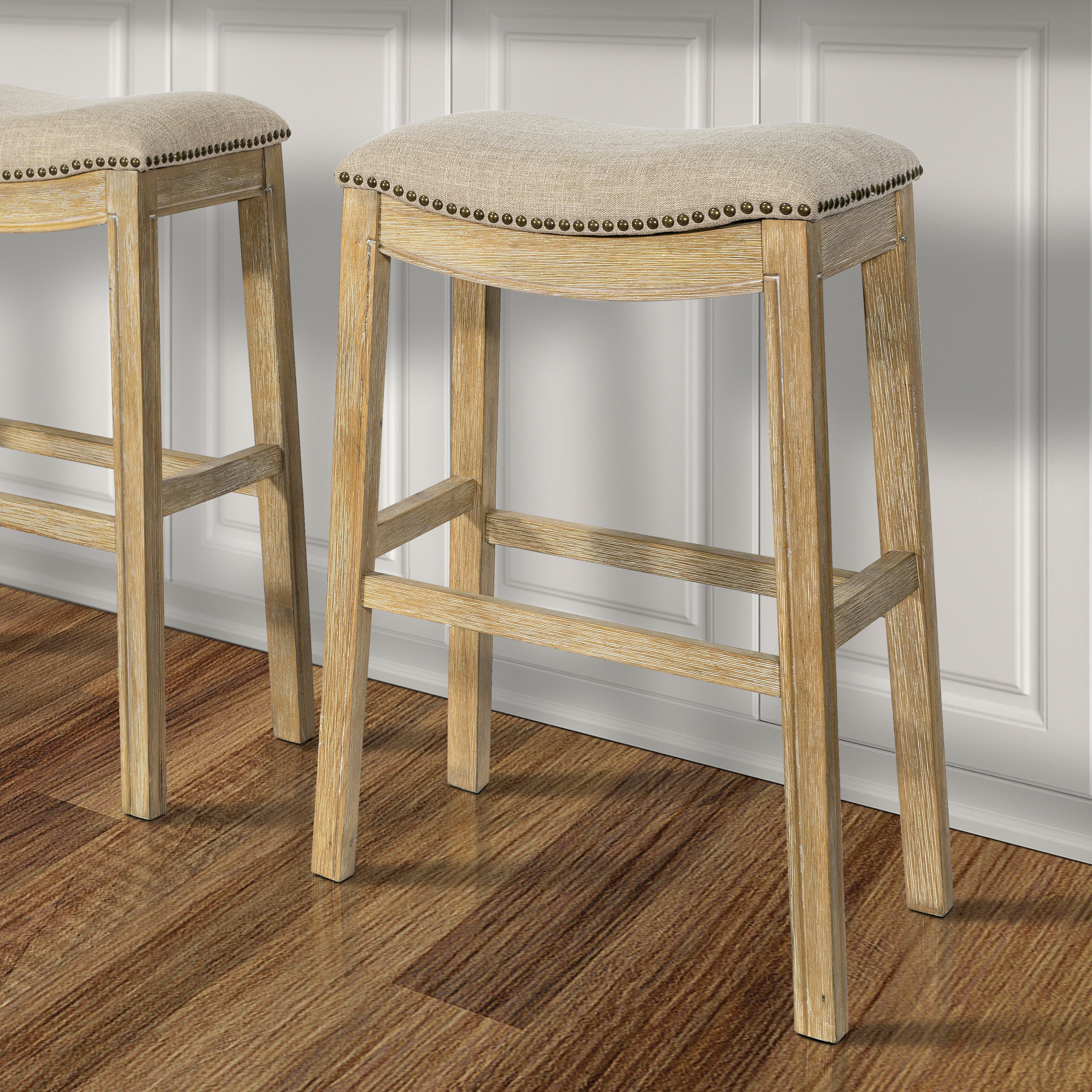 Charlton Home® McGreevy Saddle-Seat Backless Wood Bar & Counter Stool ...