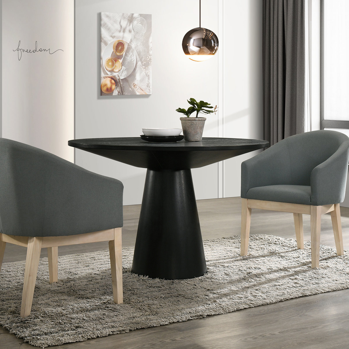Hokku Designs Henrri Round Dining Table Set with Barrel Chairs Modern ...