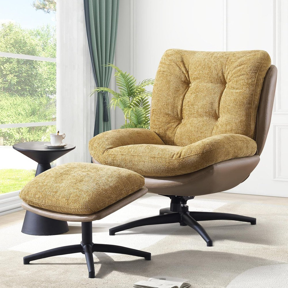 Trule Rocking Swivel Accent Chair With Ottoman, 360° Oversized Metal ...