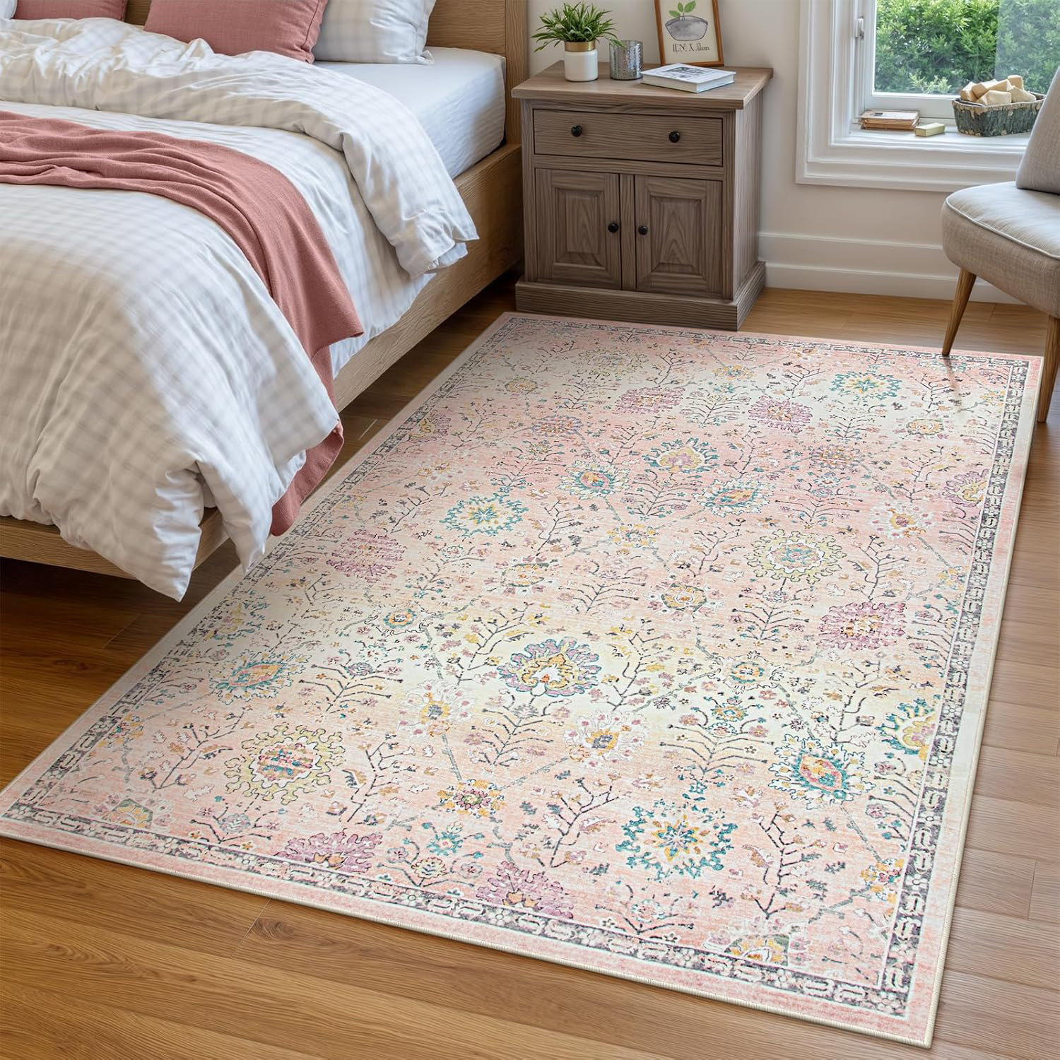 Lark Manor™ 5X7 Light Pink Soft Floral Area Rug | Wayfair