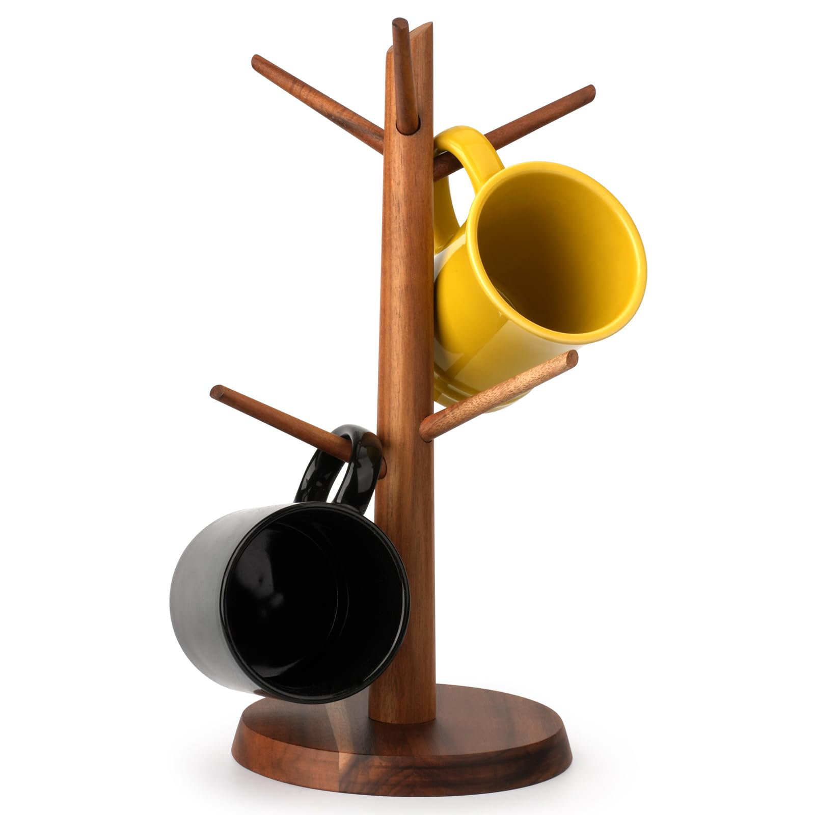 Latitude Run® Acacia Wood Mug Rack, 6 Hook Wooden Mug Organizer, Easy ...