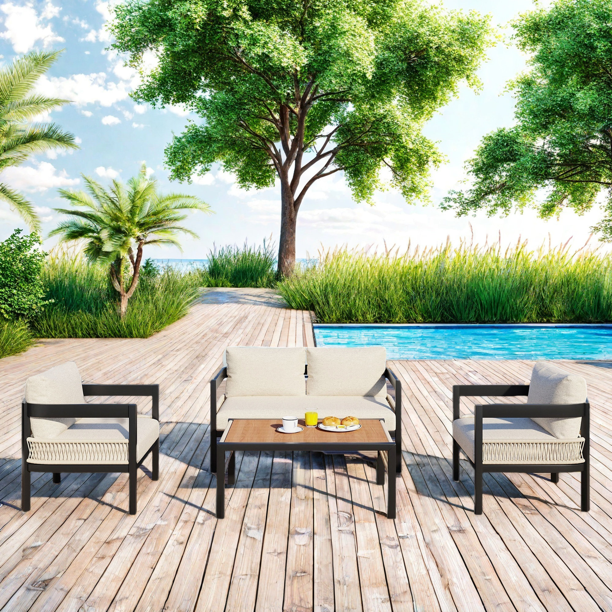 Bay Isle Home™ Multi-person Outdoor Sofa Set With A Table, 2 Single ...