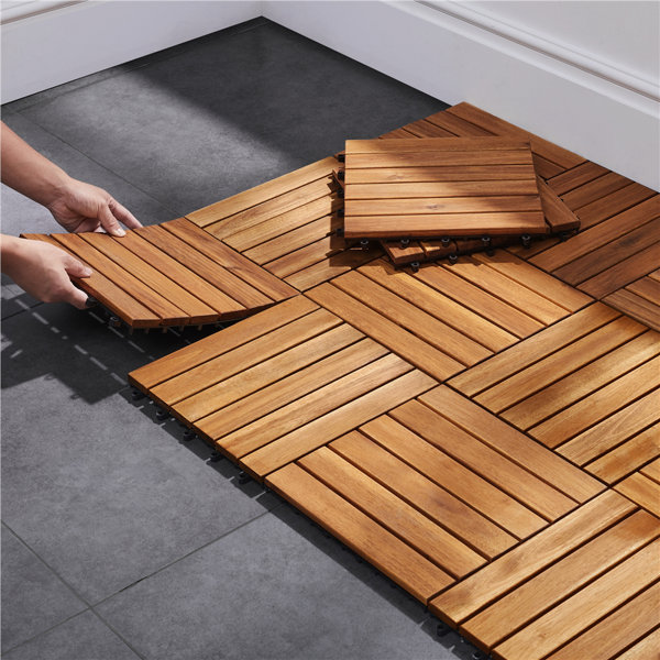 Yaheetech Acacia Wood Interlocking Deck Tiles for Indoor and Outdoor ...