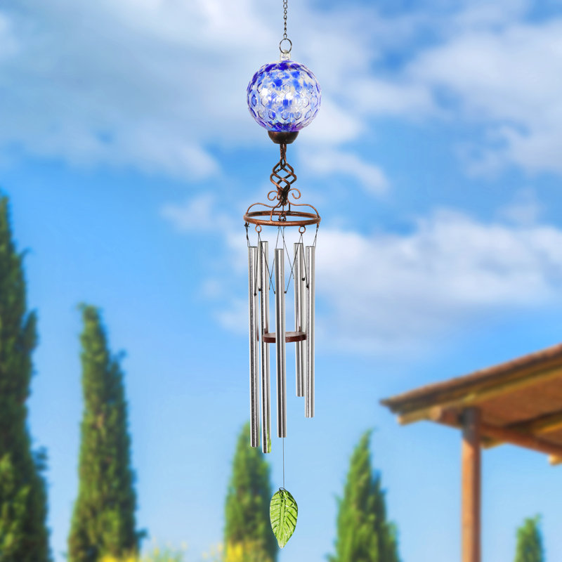 Exhart Solar Pearlized Honeycomb Glass Ball Wind Chime with Metal ...