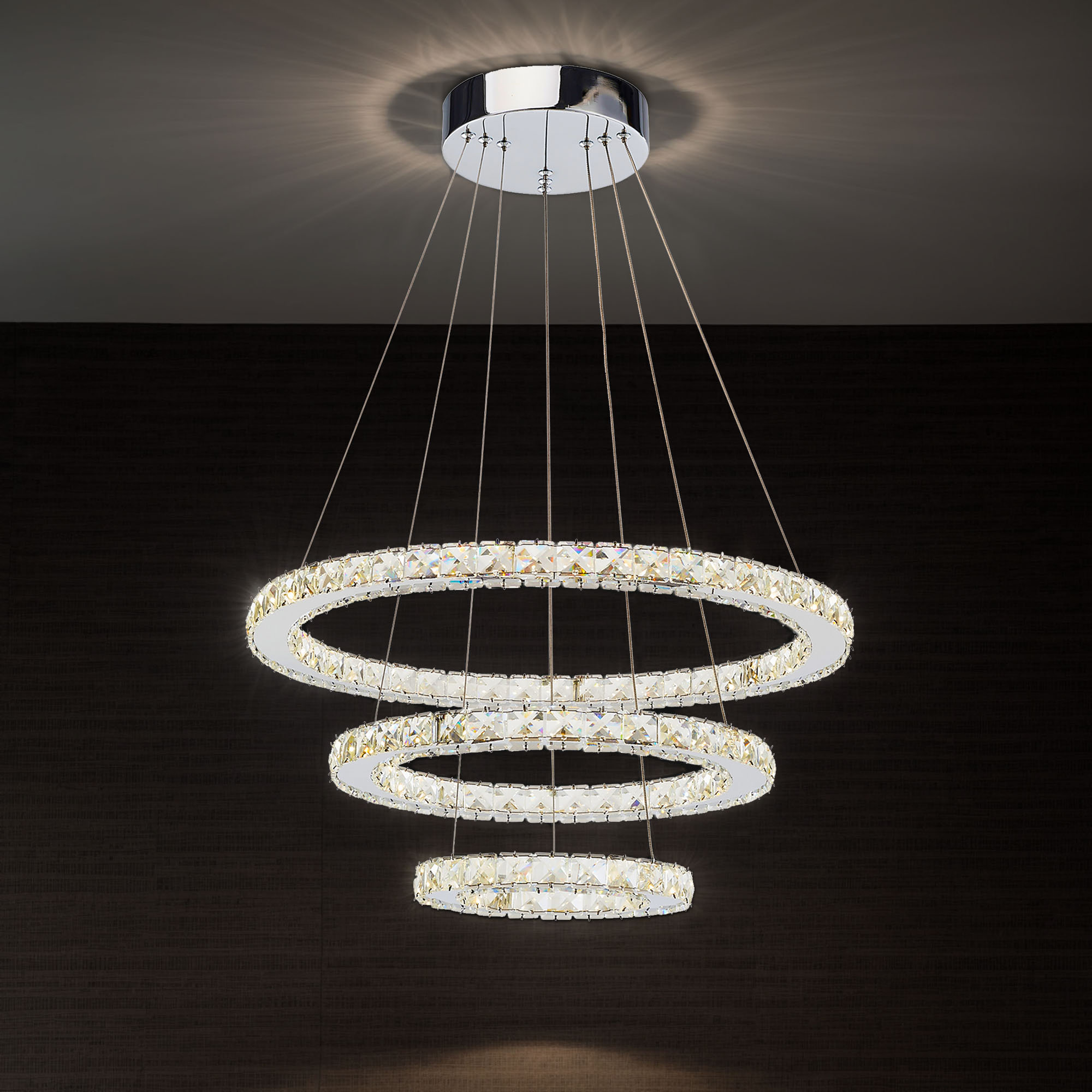 Mercer41 35''Modern Style Luxurious Triple Layered Circular Crystal ...