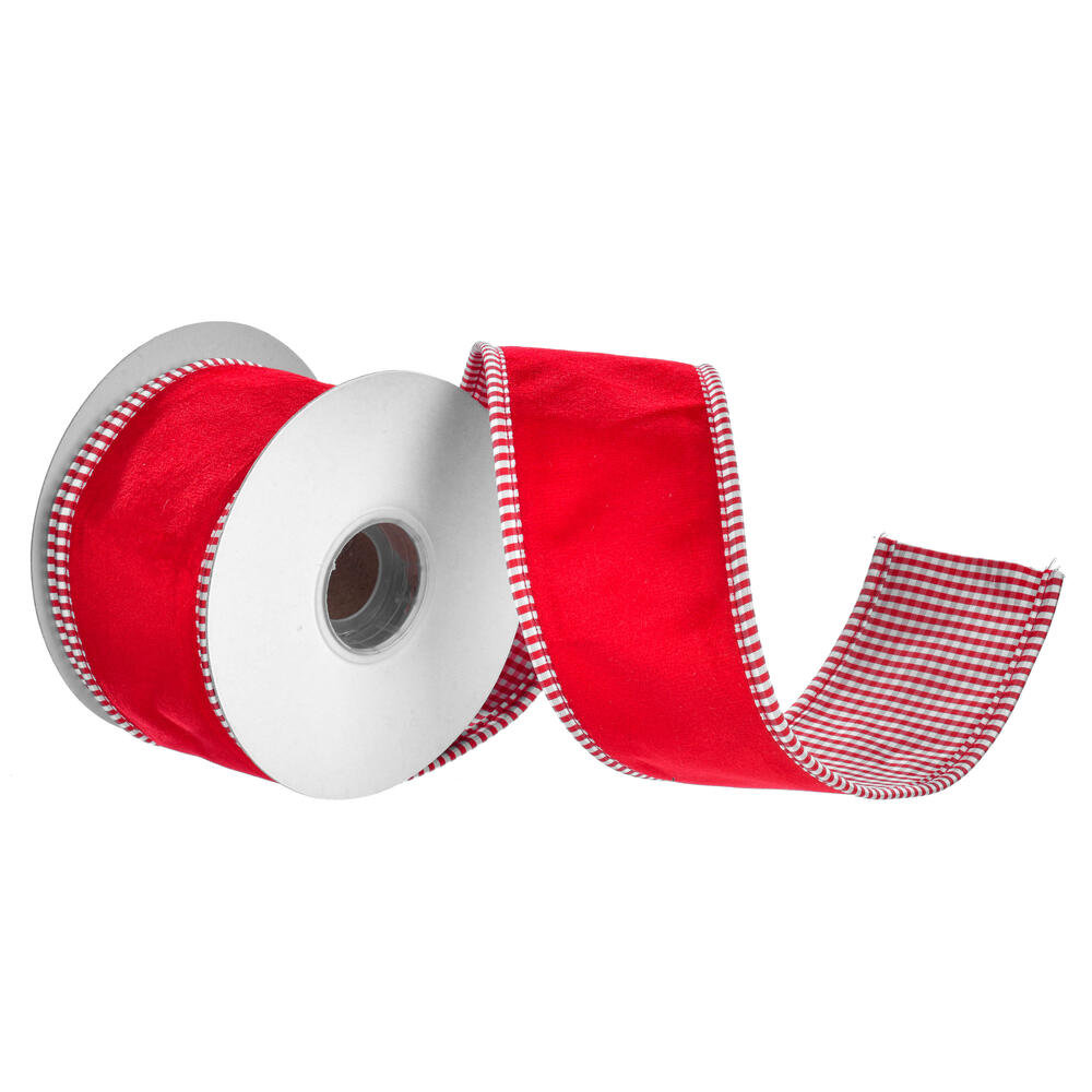 The Holiday Aisle® 2.5" Red Velvet With Striped Taffeta Back And Piping ...
