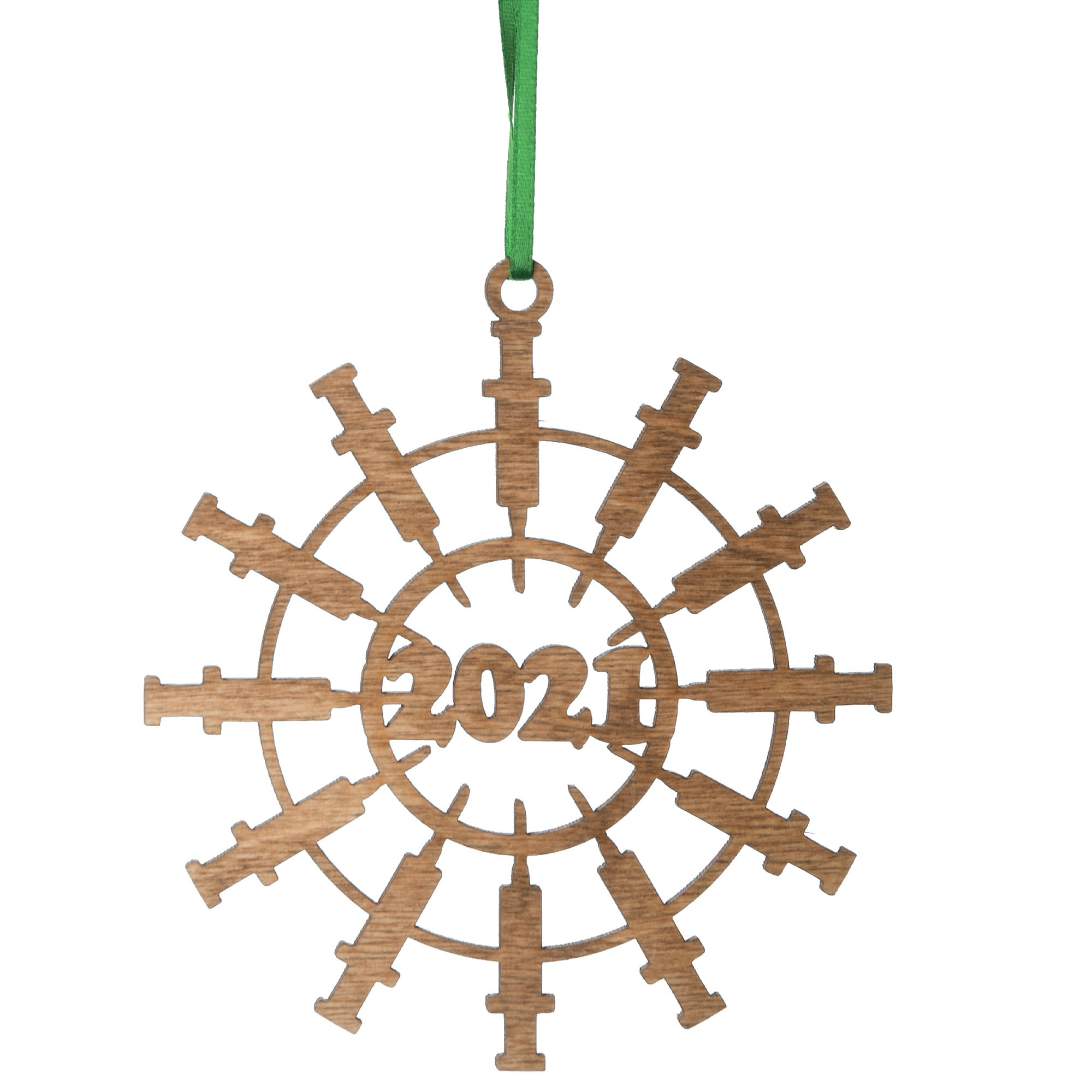 The Holiday Aisle® 2021 Open Circle Wood Syringe Ornament, Gold Ribbon ...
