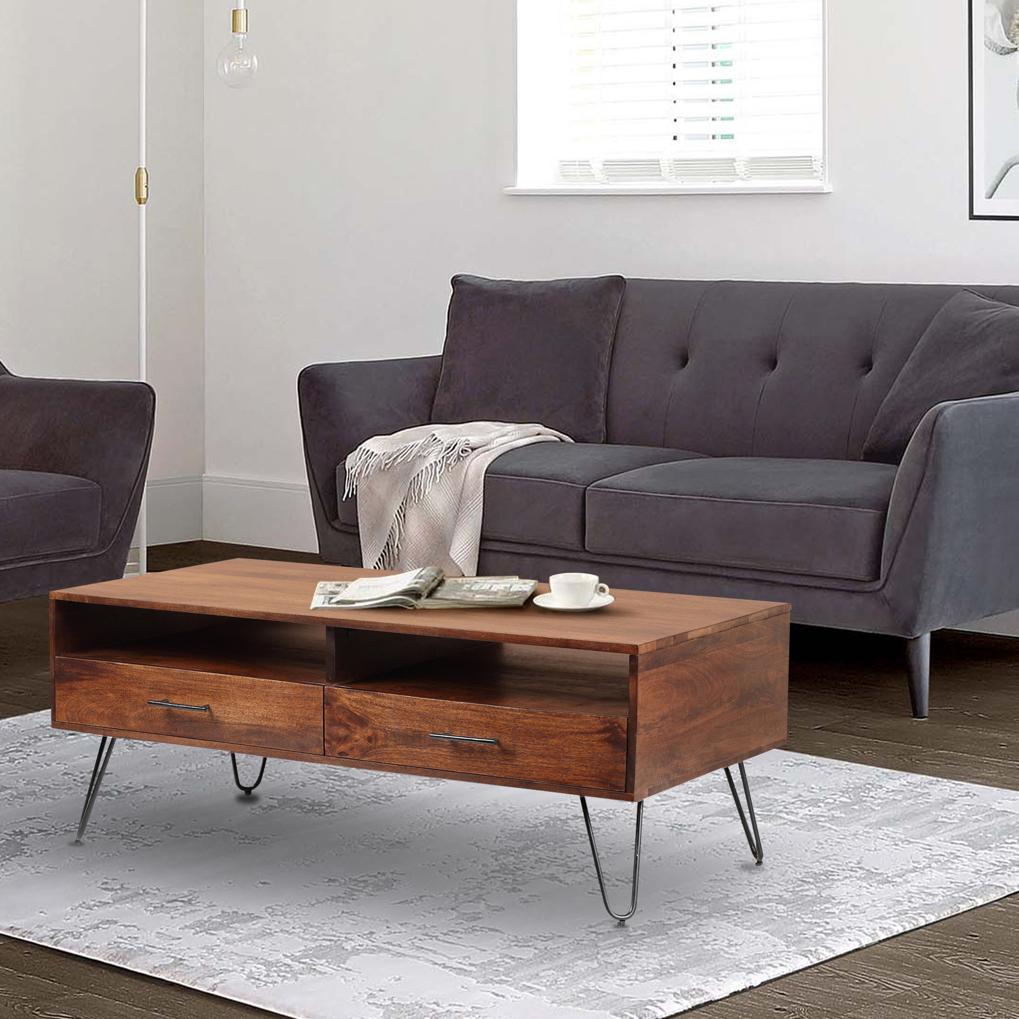 Loon Peak Albertino Solid Wood 4 Legs Coffee Table with Storage ...
