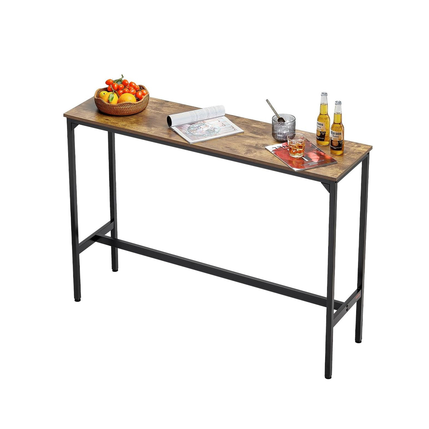 17 Stories Narrow Long Bar Table,Sturdy Metal Frame And High Top,Rustic ...