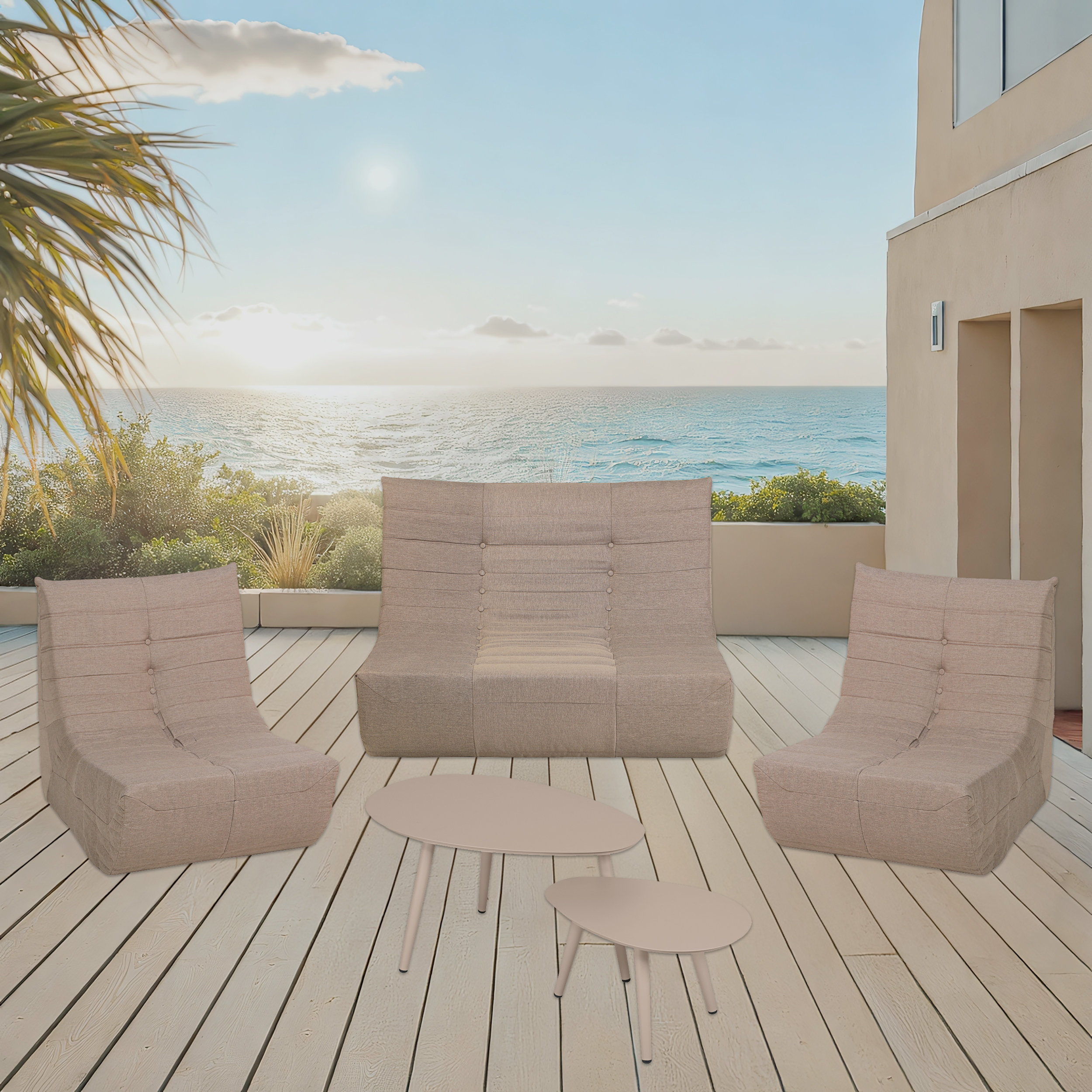 Deko Living 5 Piece Brown Outdoor Compression Foam Loveseat Sofa Chairs ...