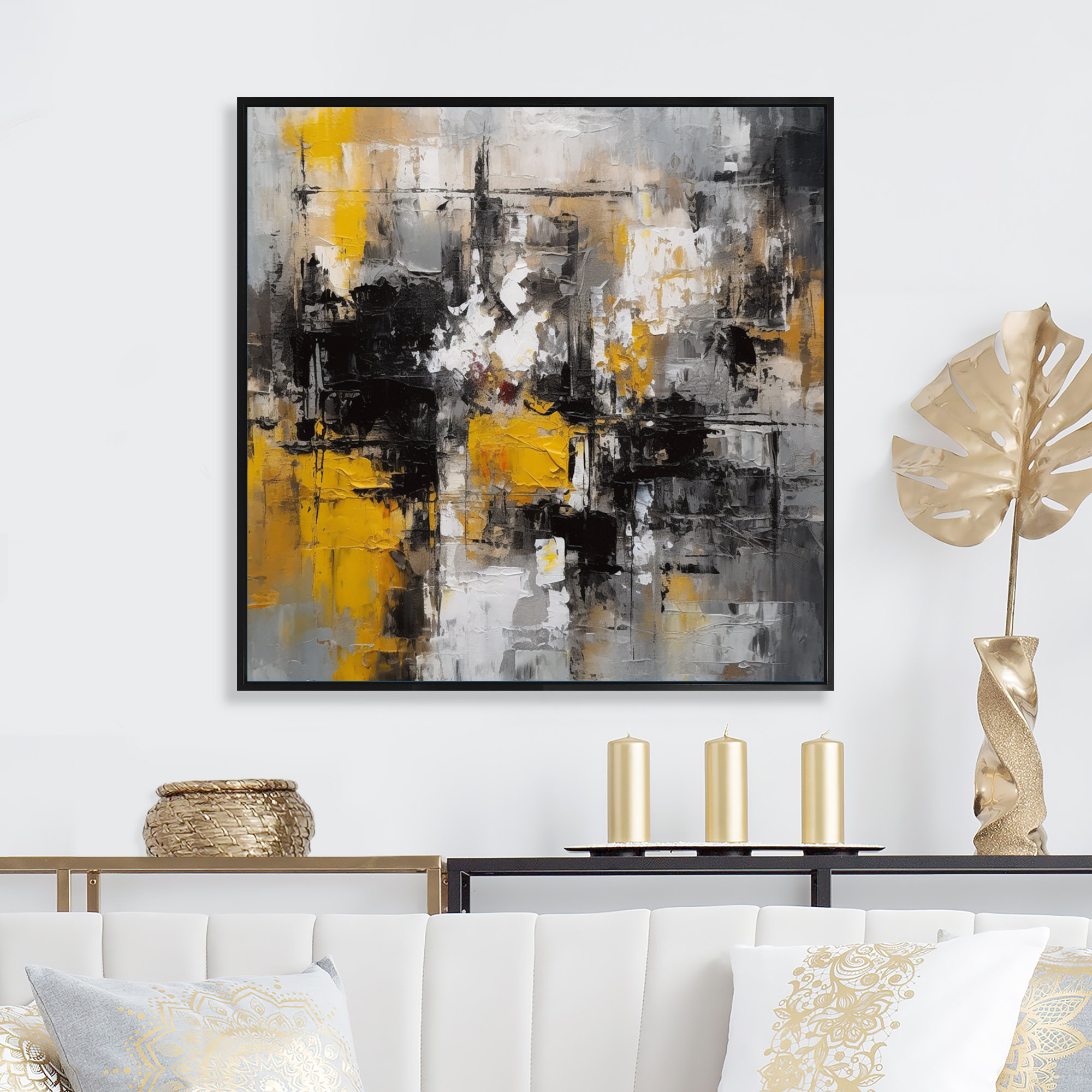 Ivy Bronx Bunce Yellow Gray Captivating Liquid Ink | Wayfair