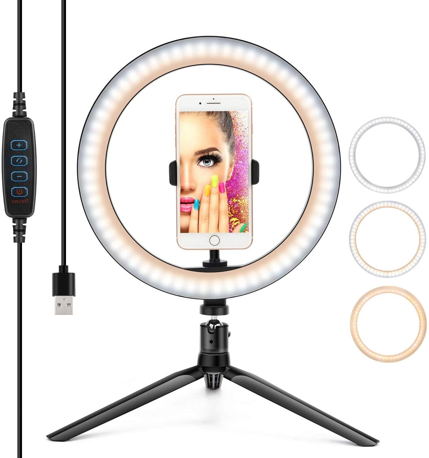 Exgreem 10’’ LED Ring Light Foldable With Mobile Phone Stand For Makeup ...