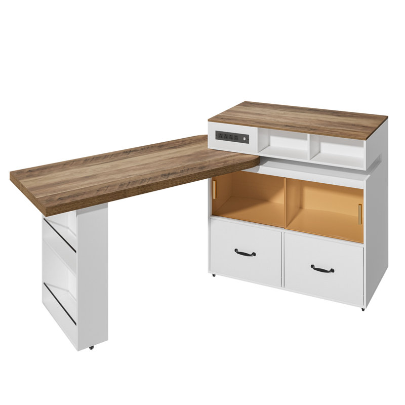 Ebern Designs Movable Kitchen Island With Retractable Tabletop ...