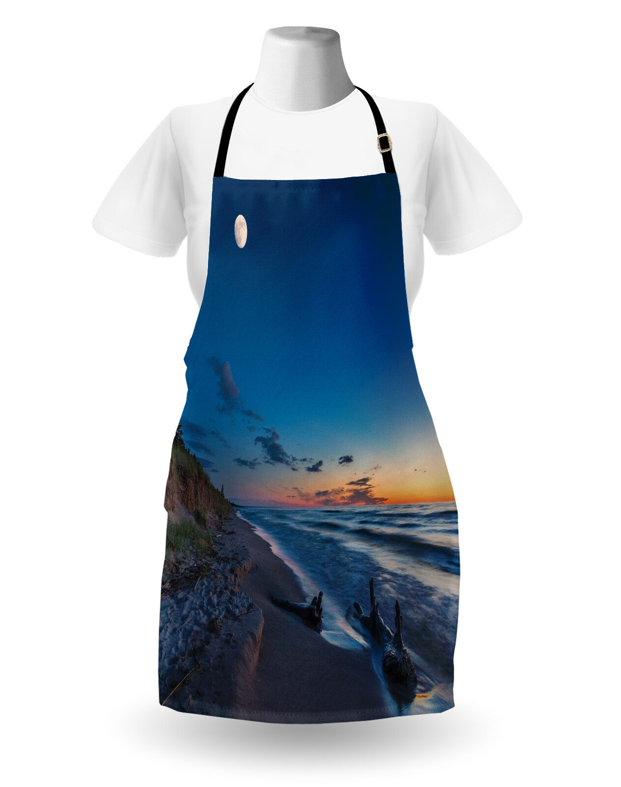 East Urban Home Nature Apron Unisex, Moon in Sky Lake, Adult Size, Blue ...