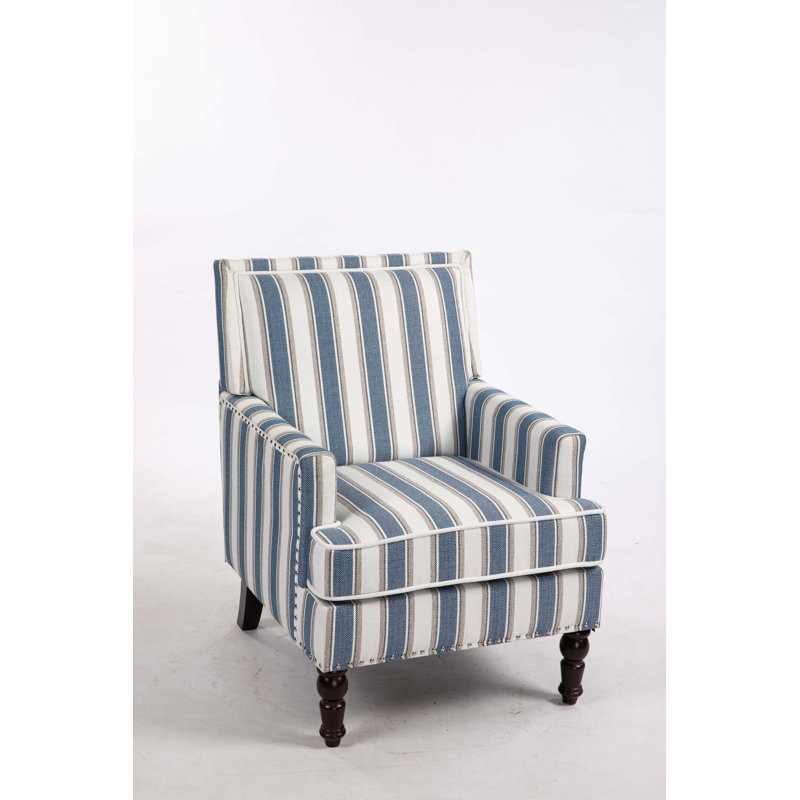 Breakwater Bay Upholstered Accent Chair, Vintage Armchair with Blue and ...