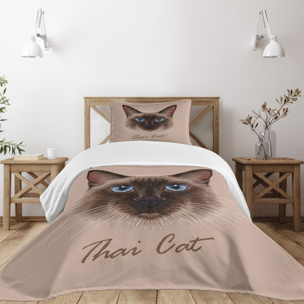 Ambesonne Cat Bedspread Set Domestic Animal Siamese Cat Multicolor ...