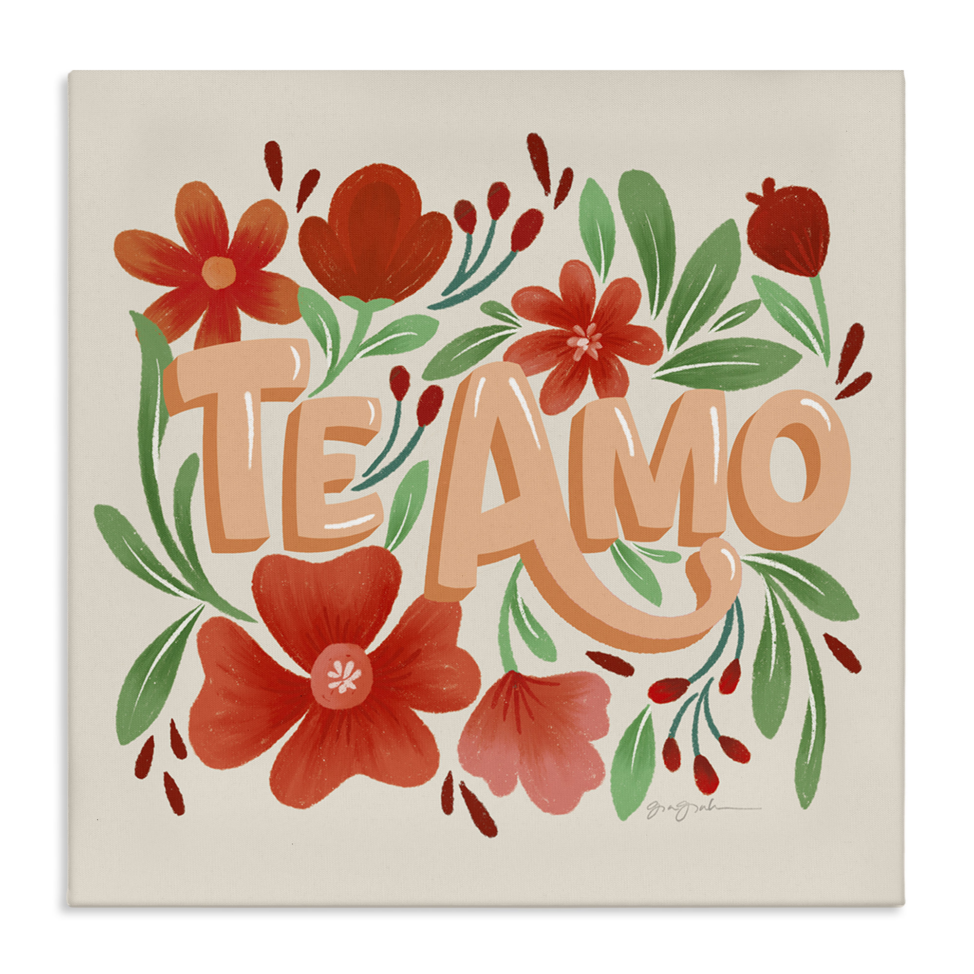 Trinx Te Amo con Flores Rojas Canvas Wall Art by Gia Graham | Wayfair