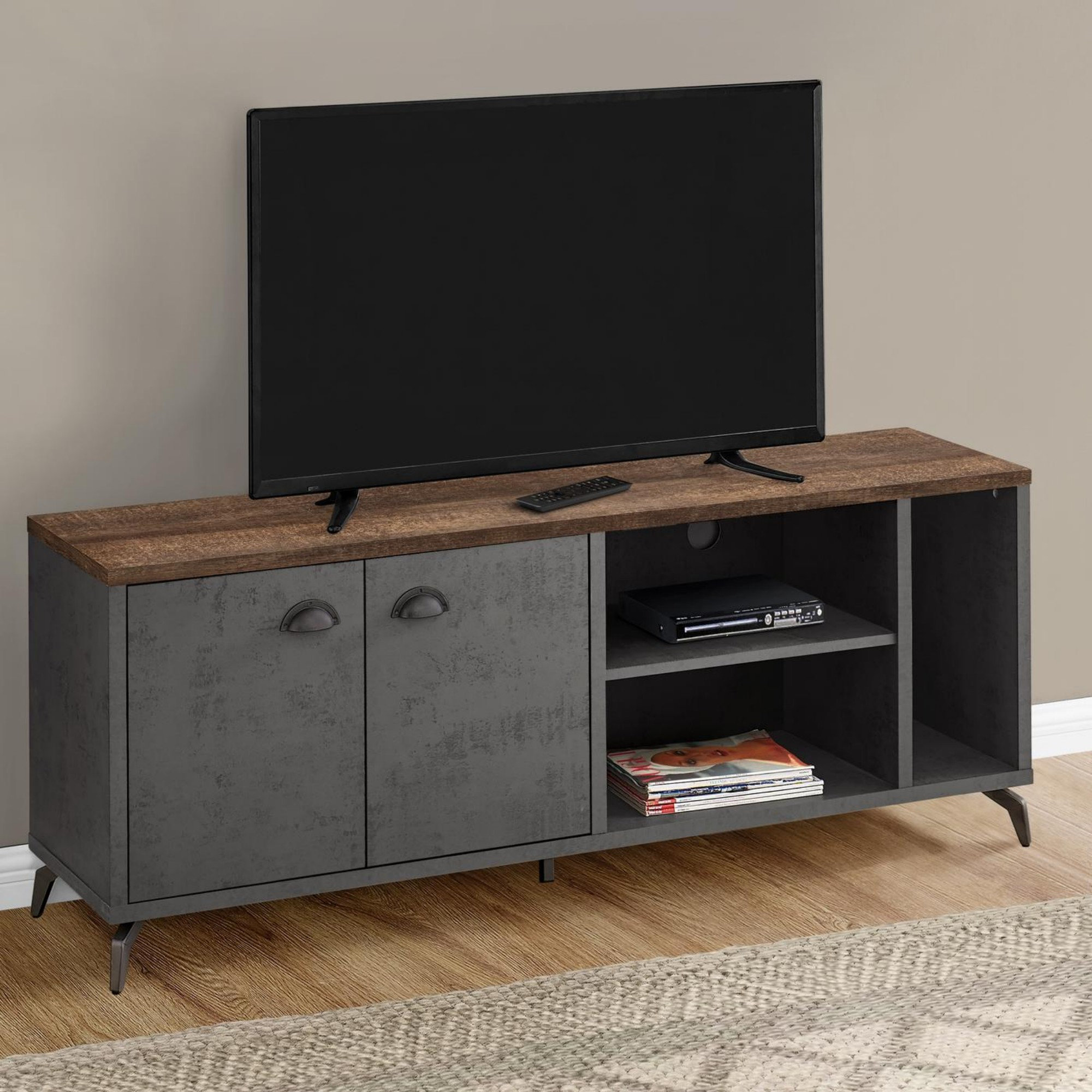 George Oliver Contemporary Two-Tone Media Console with Cabinet Storage ...