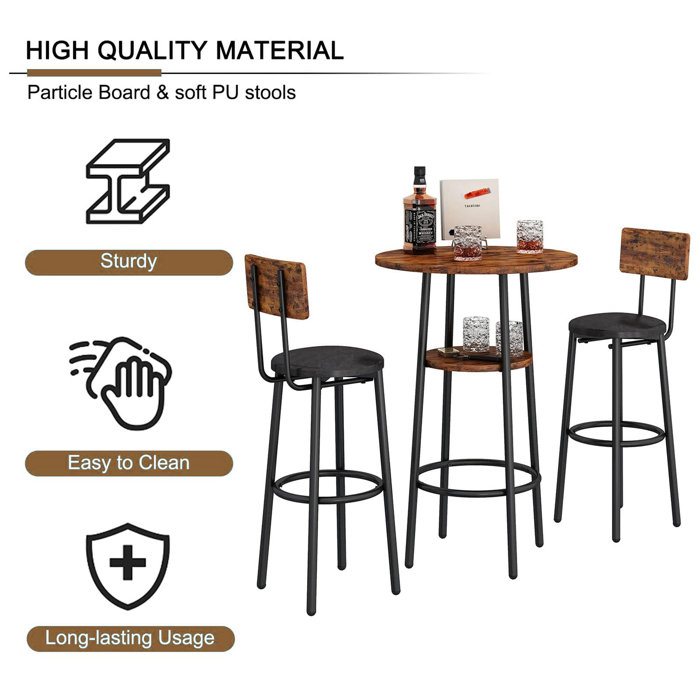 17 Stories 3-Piece Bar Table Set for 2, 2-Tier Round Bistro Dining ...