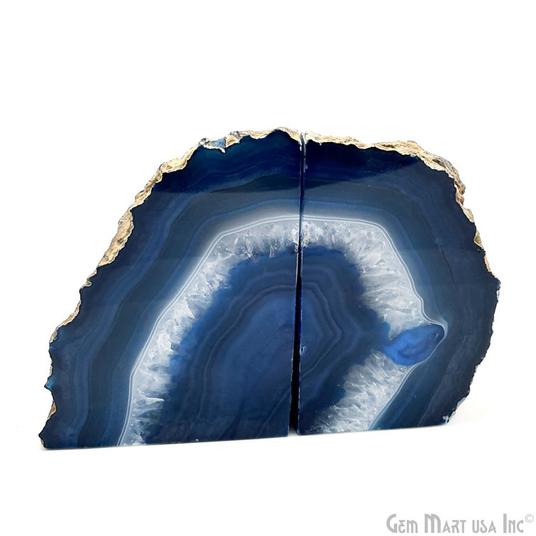 GEMMART USA Blue Geode Bookend, Unique Agate Bookend Pair, Mineral Rock ...
