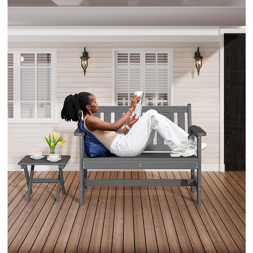 Lark Manor Outdoor Bench, HDPE Outdoor Benches Weatherproof, 2-Pers ...