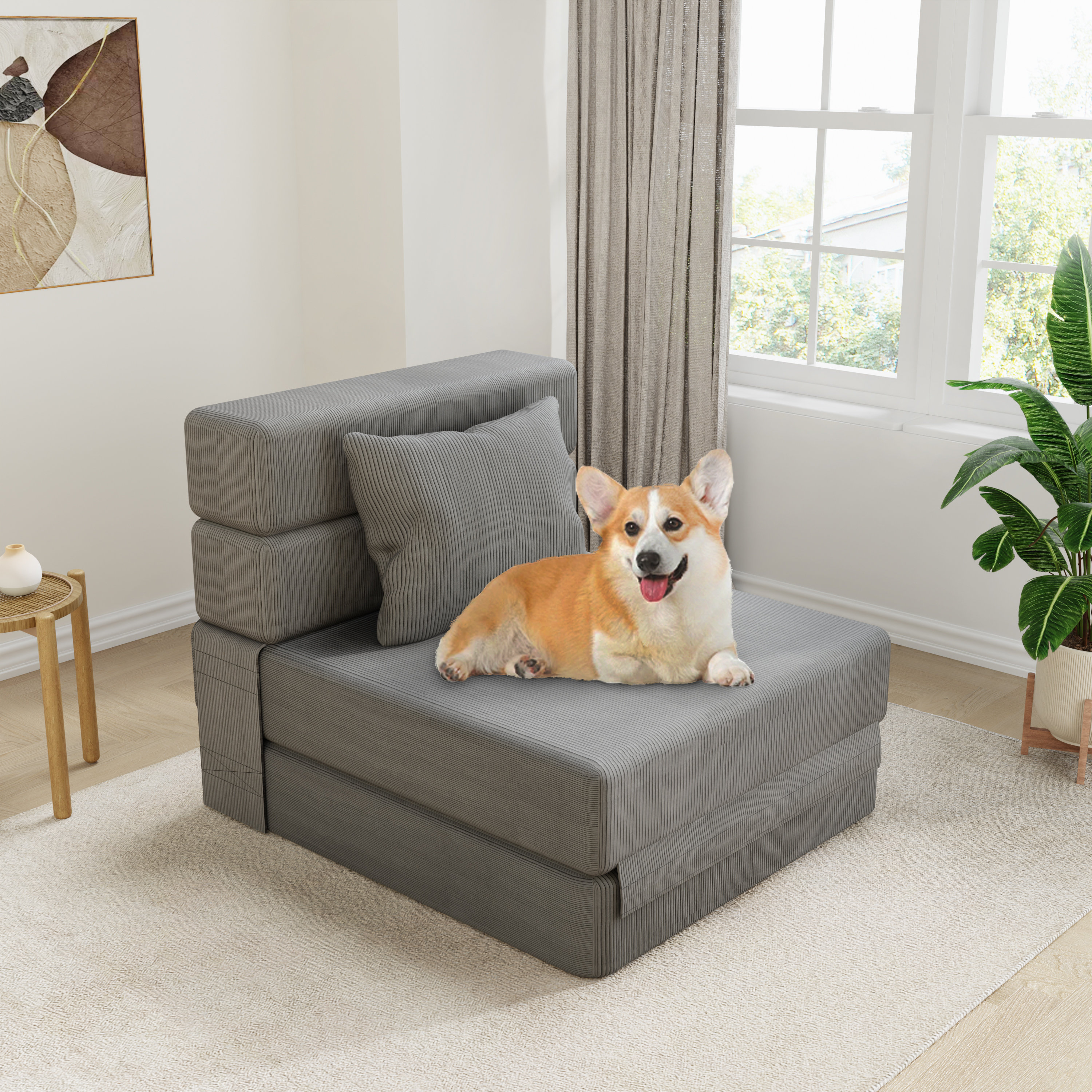 Ebern Designs Convertible Folding Compression Sectional Fabric Sofa ...