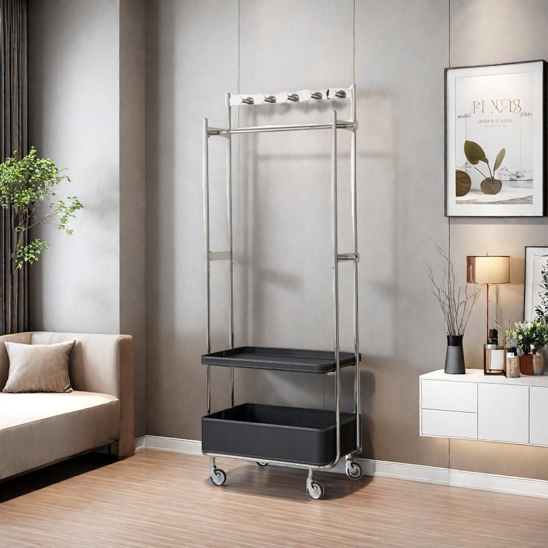 Hokku Designs Stainless Steel Coat Rack with Leather Storage | Wayfair