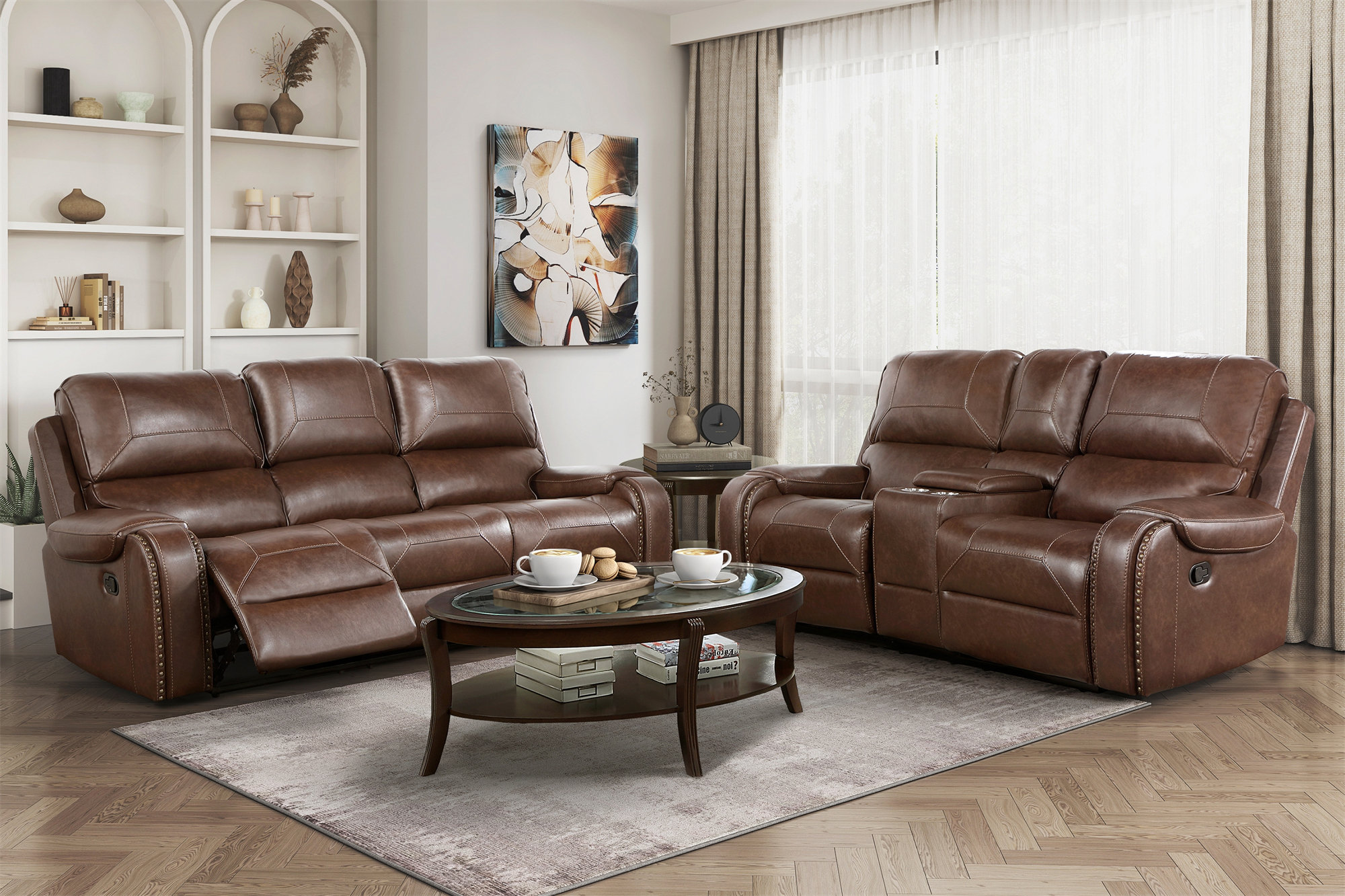 Hokku Designs Comfortable Reclining Sofa 2Pc Set Faux Leather Upholstered Dual Reclining Sofa ...