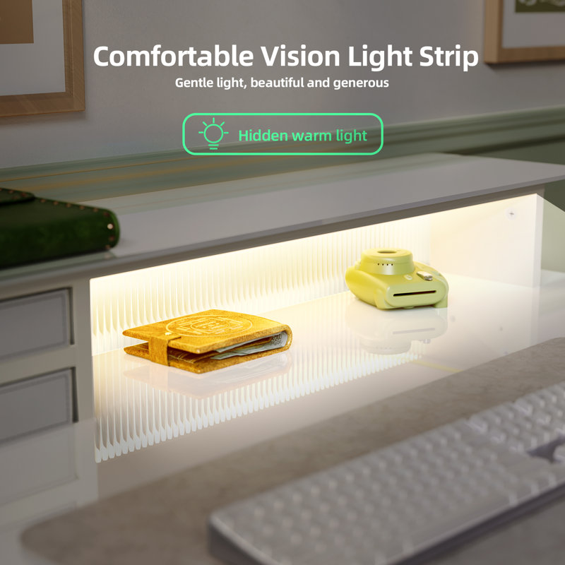 Inbox Zero 48'' W Glass Top Height Adjustable Standing Desk With Three ...