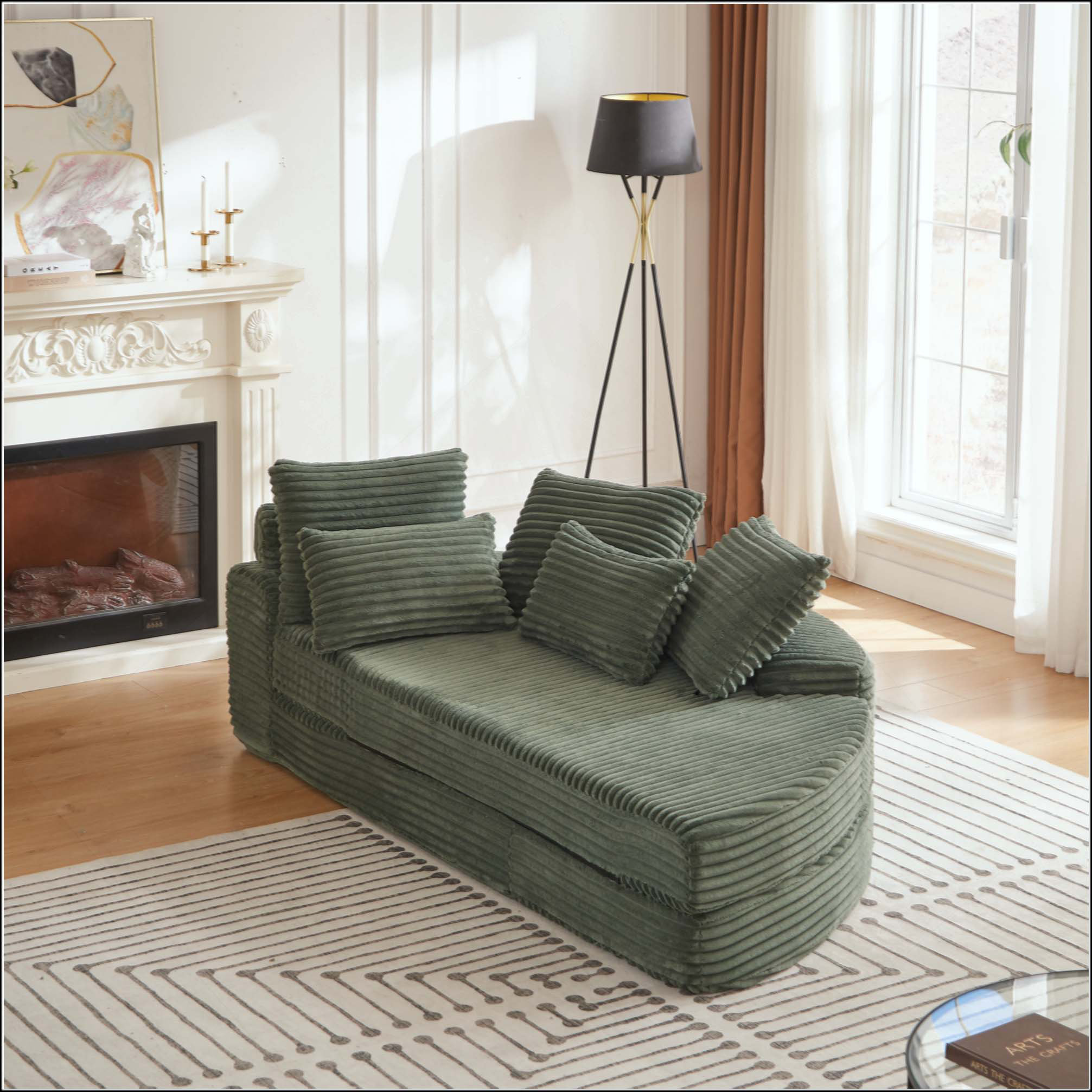 Latitude Run® Corduroy Semi-Circular 2-In-1 Sofa Bed, Designer Recliner ...