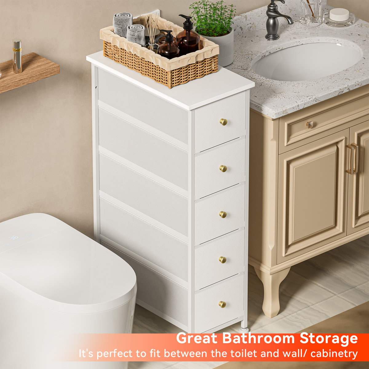 Ebern Designs Narrow Dresser for Bathroom Storage Tower Silm Fabric ...