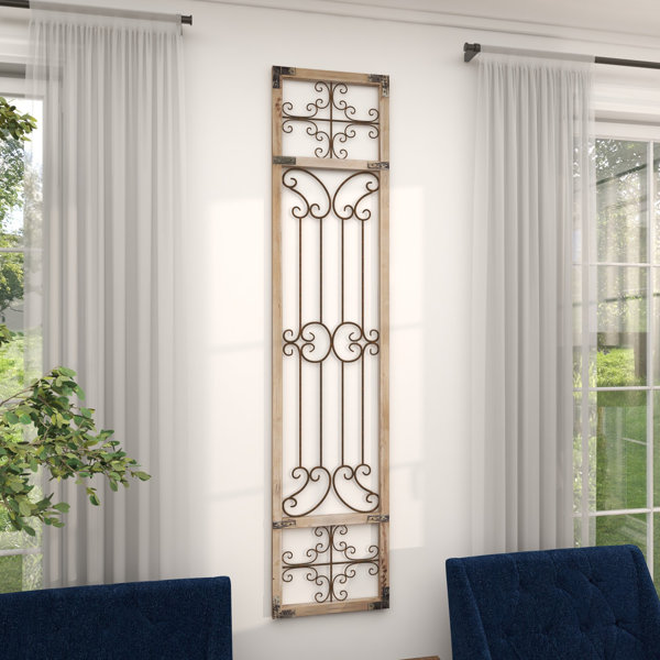 One Allium Way® Wood Distressed Ornamental Panel Scroll Cream Wall ...