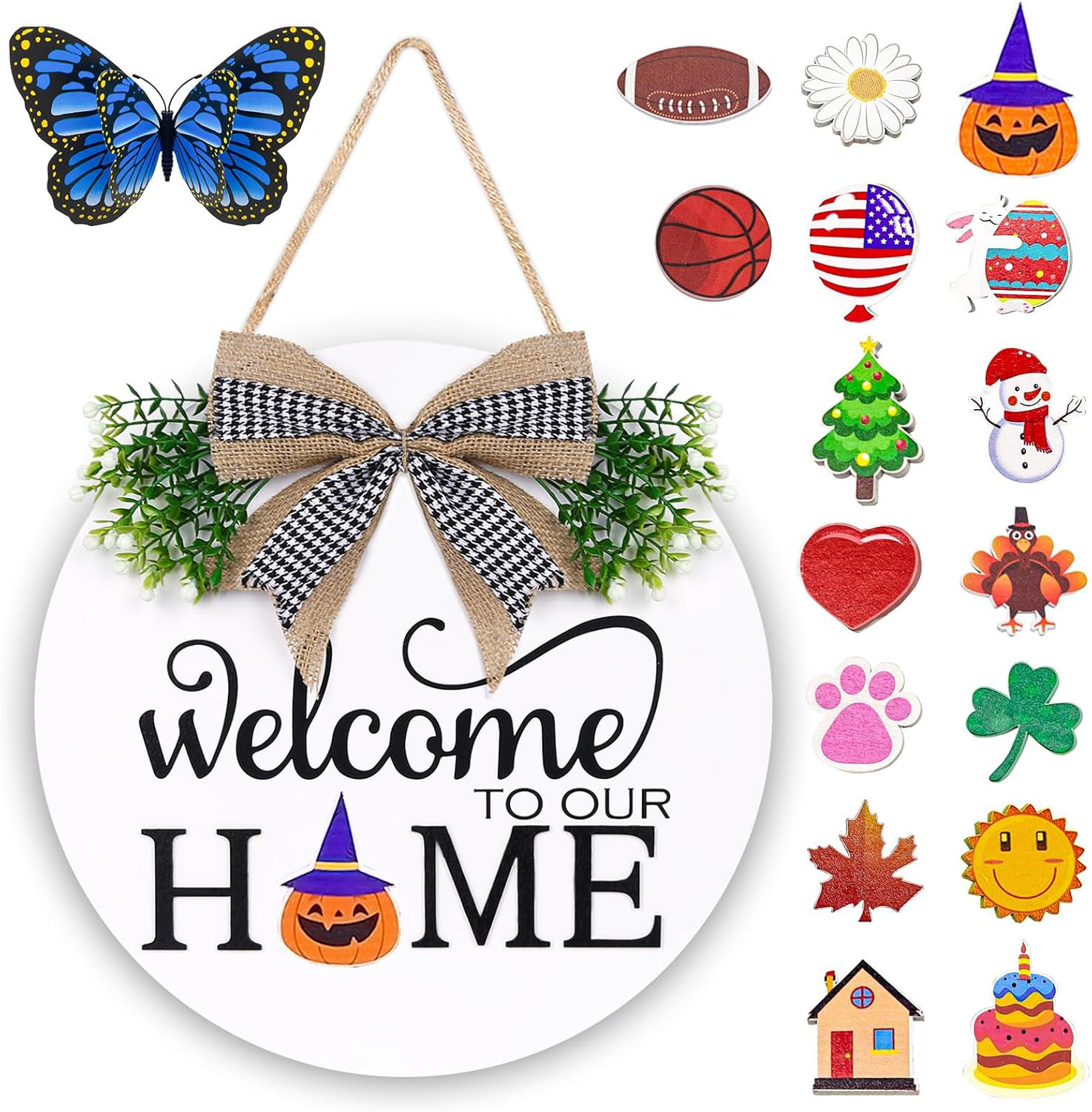 The Holiday Aisle® Interchangeable Welcome Sign Wreaths for Front Door ...