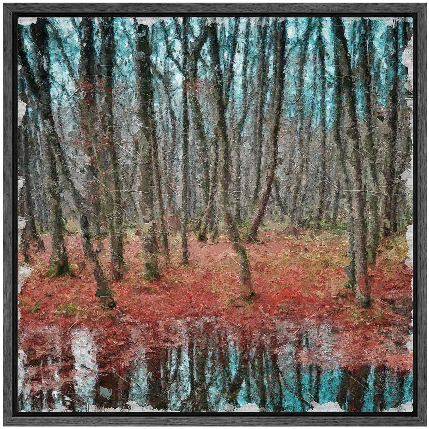 wall26 Textured Effect Paint Style Forest Lake Reflection Nature ...