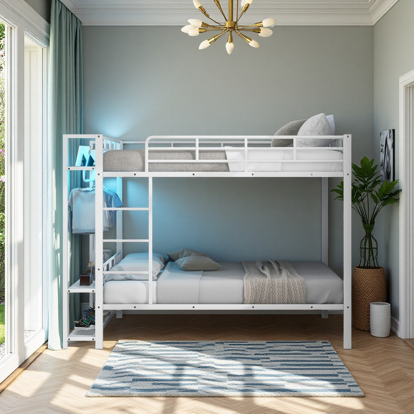 Isabelle & Max™ Full Size Metal Bunk Bed With Clothes Hooks And Led ...