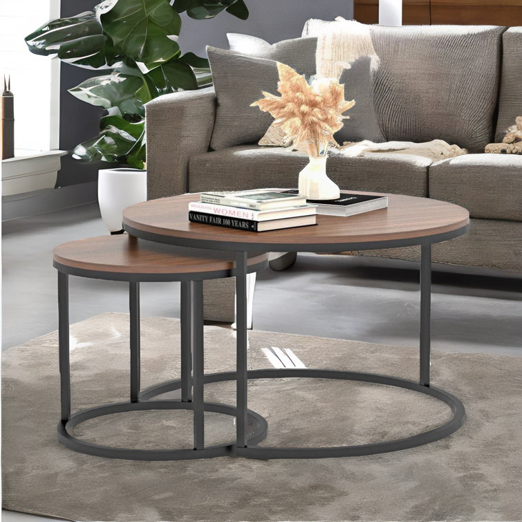 Mason Furniture 2Pc. Rustic Wooden Nest of Round Tables Metal Frame ...