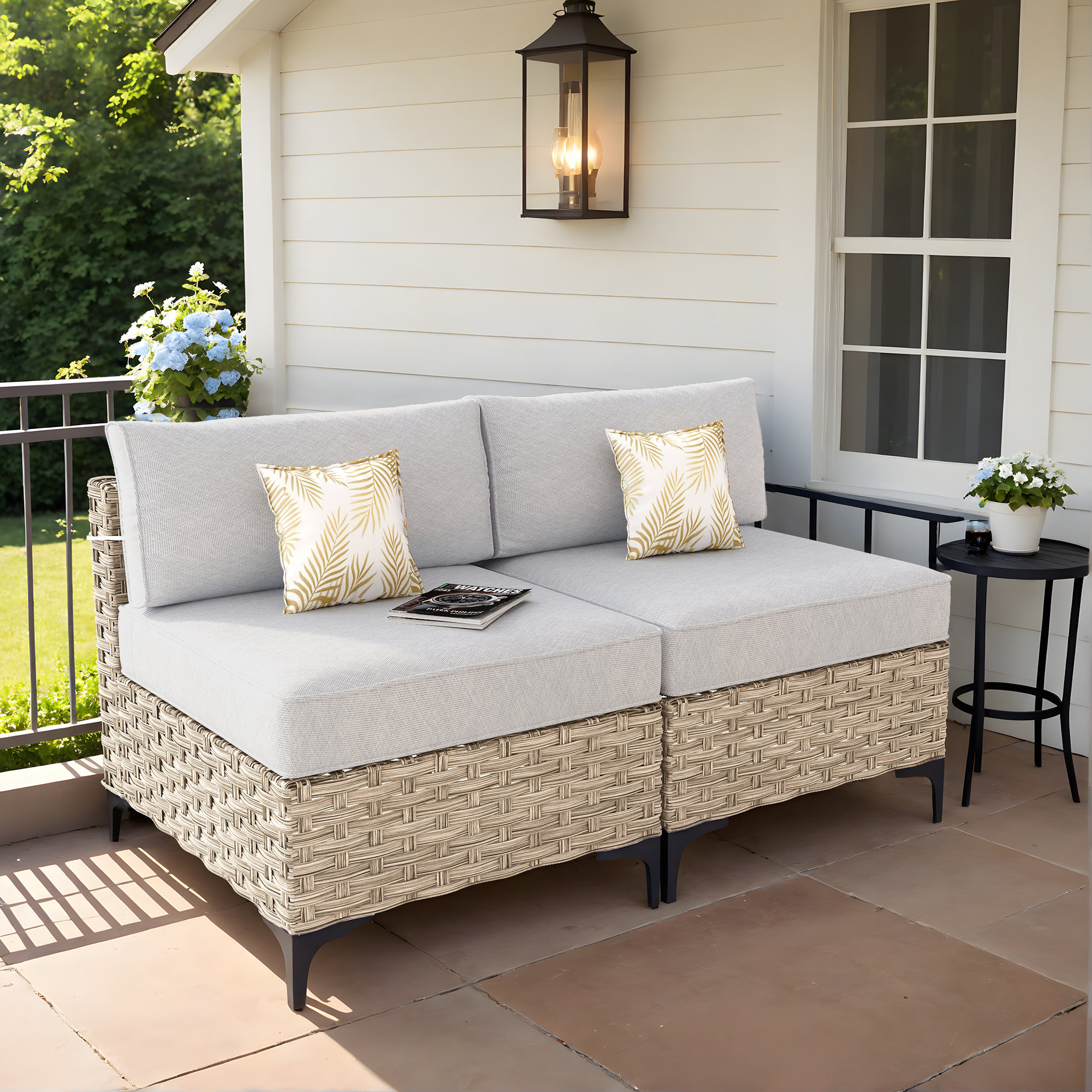 Ebern Designs 50.4'' Wicker Outdoor Loveseat, Outdoor Patio Sofa | Wayfair