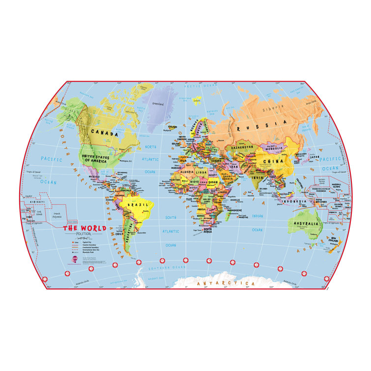 Brayden Studio Medium Primary World Wall Map Political - No Frame Print ...