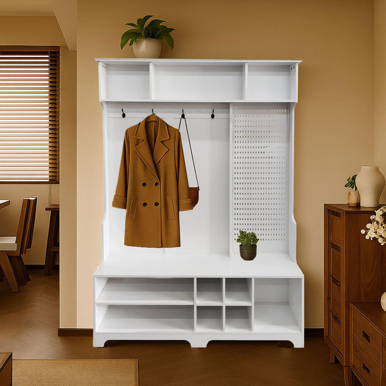 Lark Manor™ Modern hall tree with bench and shoe storage with Coat Rack ...
