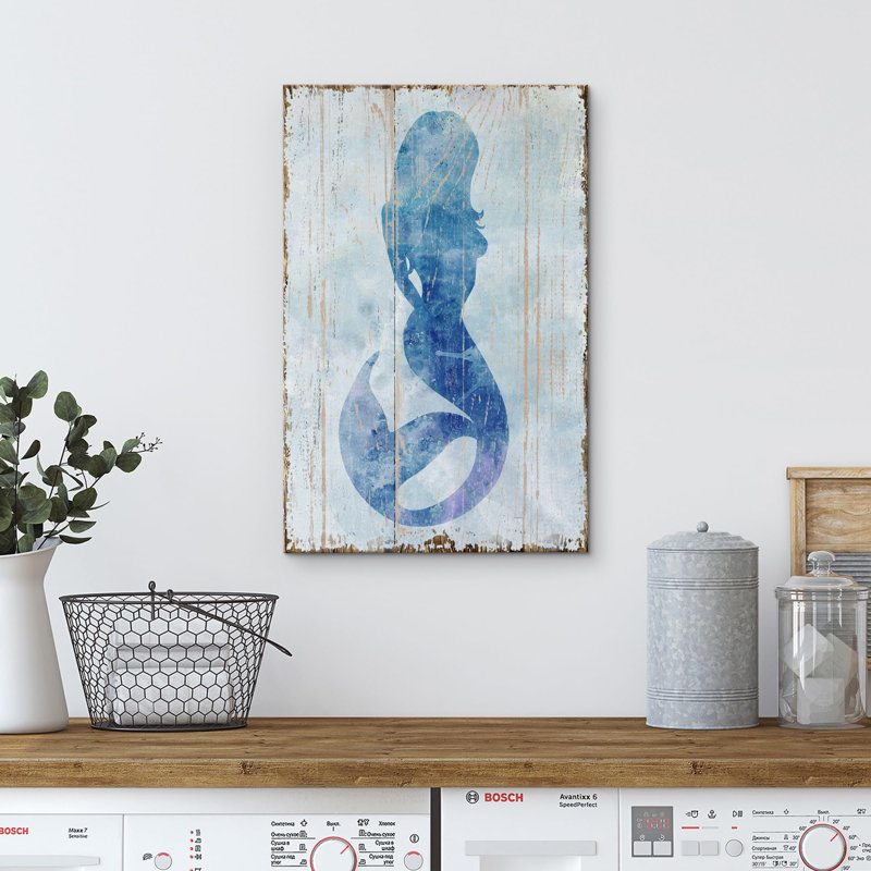 IDEA4WALL Blue Mermaid Silhouette on Wood Panels Fantasy & Sci-Fi Ocean ...
