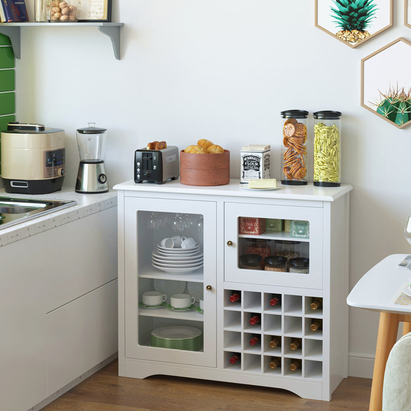 HOMECHO Buffet Server with 20-Bottle Display Bar Cabinet, White ...