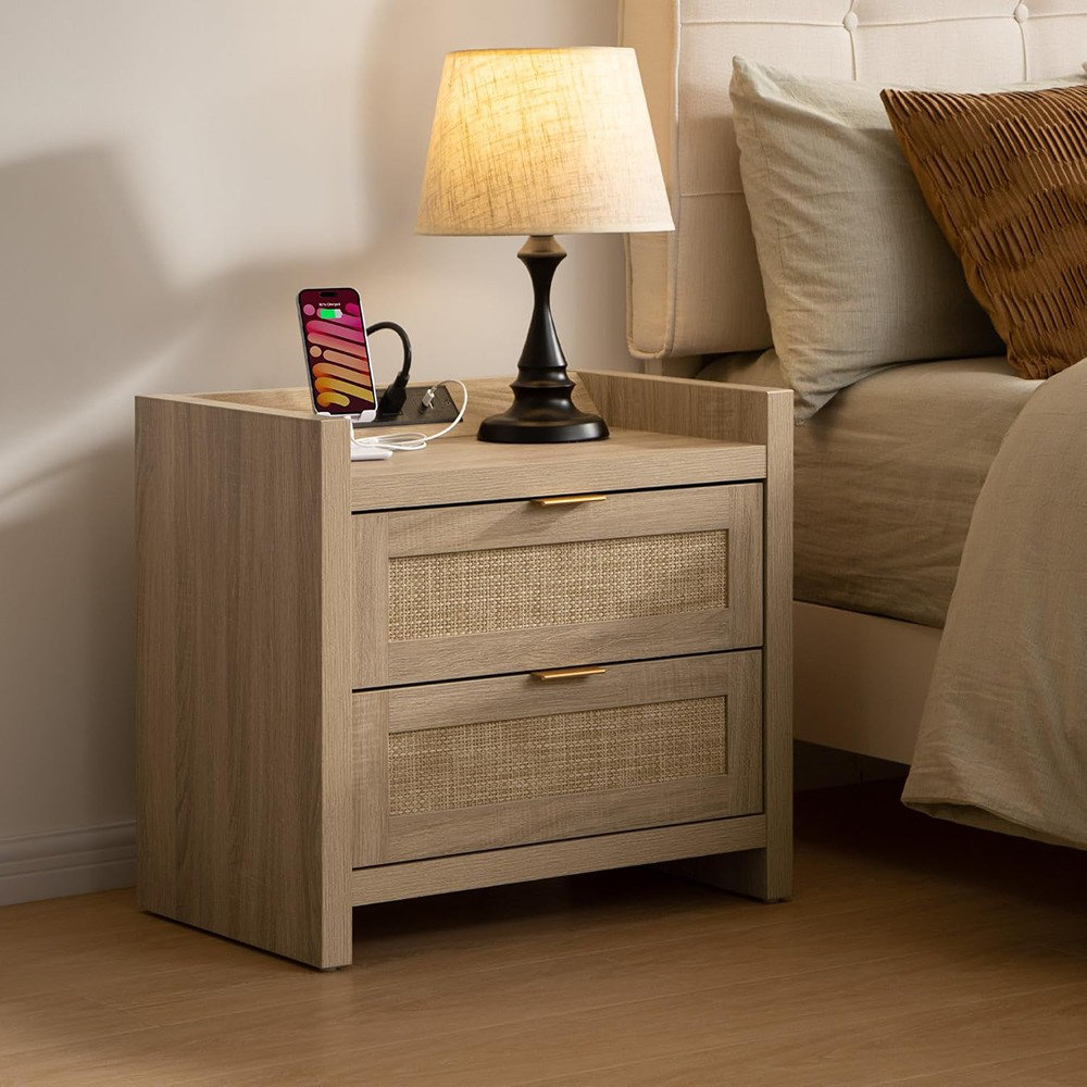 Bayou Breeze Rattan Nightstands Set Of 2 Bedside Table - Bedroom Night ...