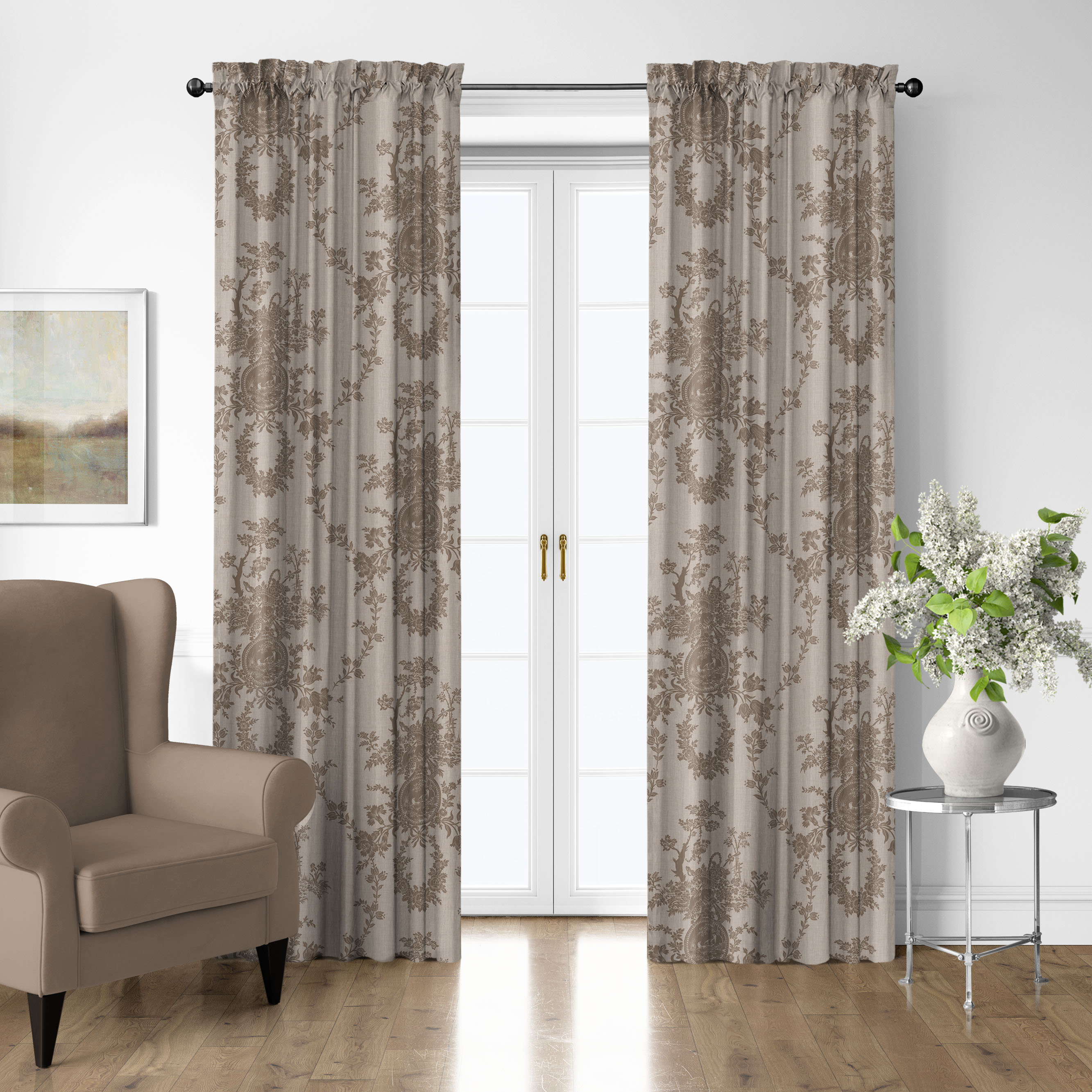 6ix Tailors Fine Linens Country Lane Toile Natural Cotton Rod Pocket ...