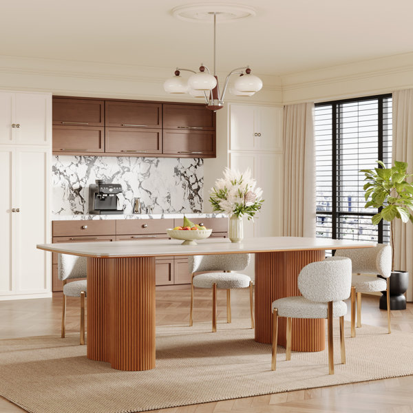 Latitude Run® 78.7" Stone Kitchen Dining Table for 8 with Solid Wood ...