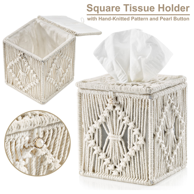 Sorbus Paper Rope Bathroom Baskets & Tissue Holder Set in White | Wayfair