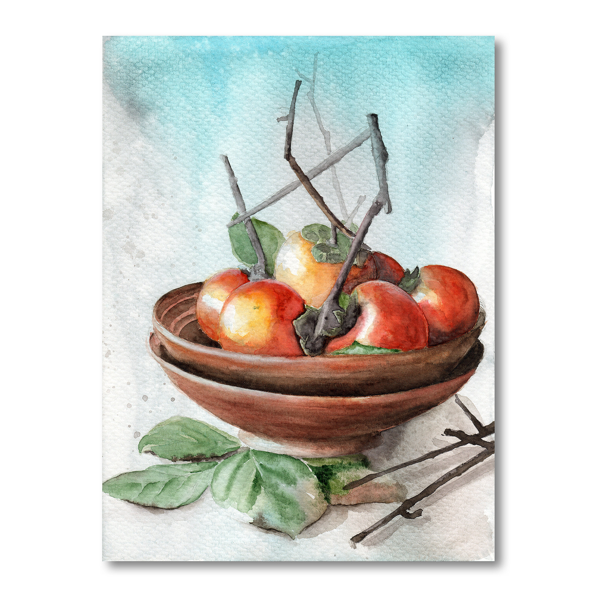 East Urban Home Clay Bowl of Yellow Persimmon - Print on Canvas | Wayfair