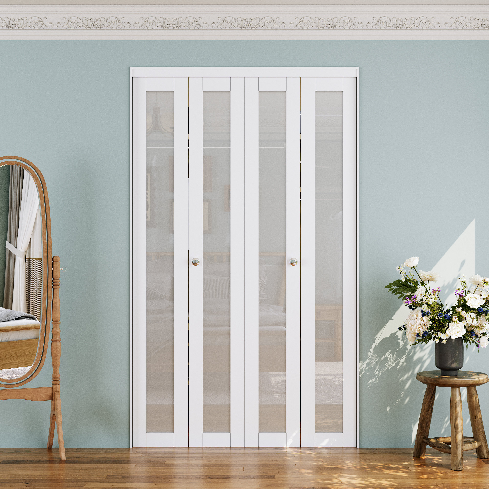 ARK DESIGN 1 Lite Glass and Manufactured Wood Bifold Closet Doors With ...