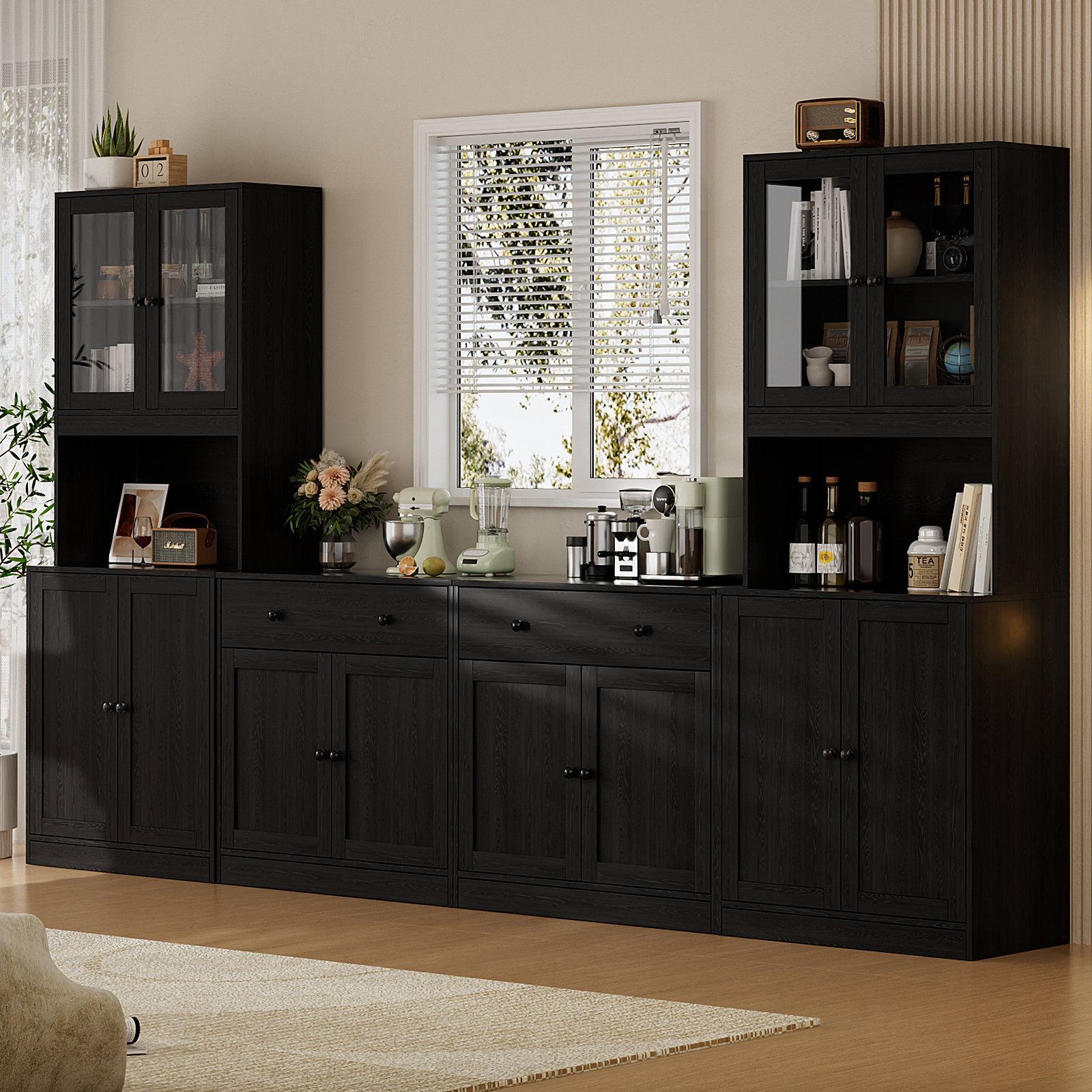 Lark Manor™ 71'' Kitchen Pantry With Bookcases, 110.23'' Wide Farmhouse ...