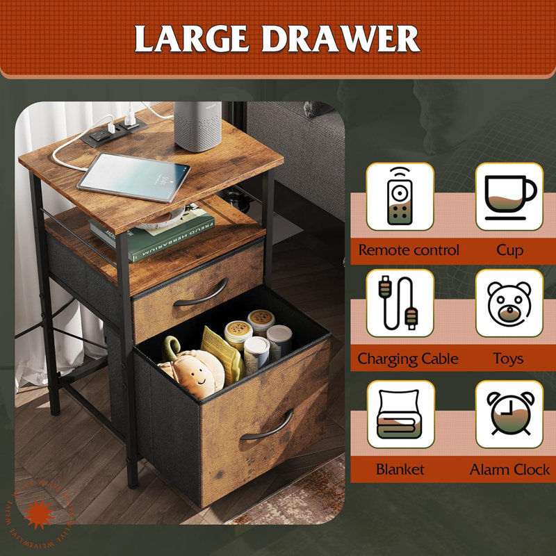 17 Stories Nightstand With Charging Station, USB Ports And Outlets ...