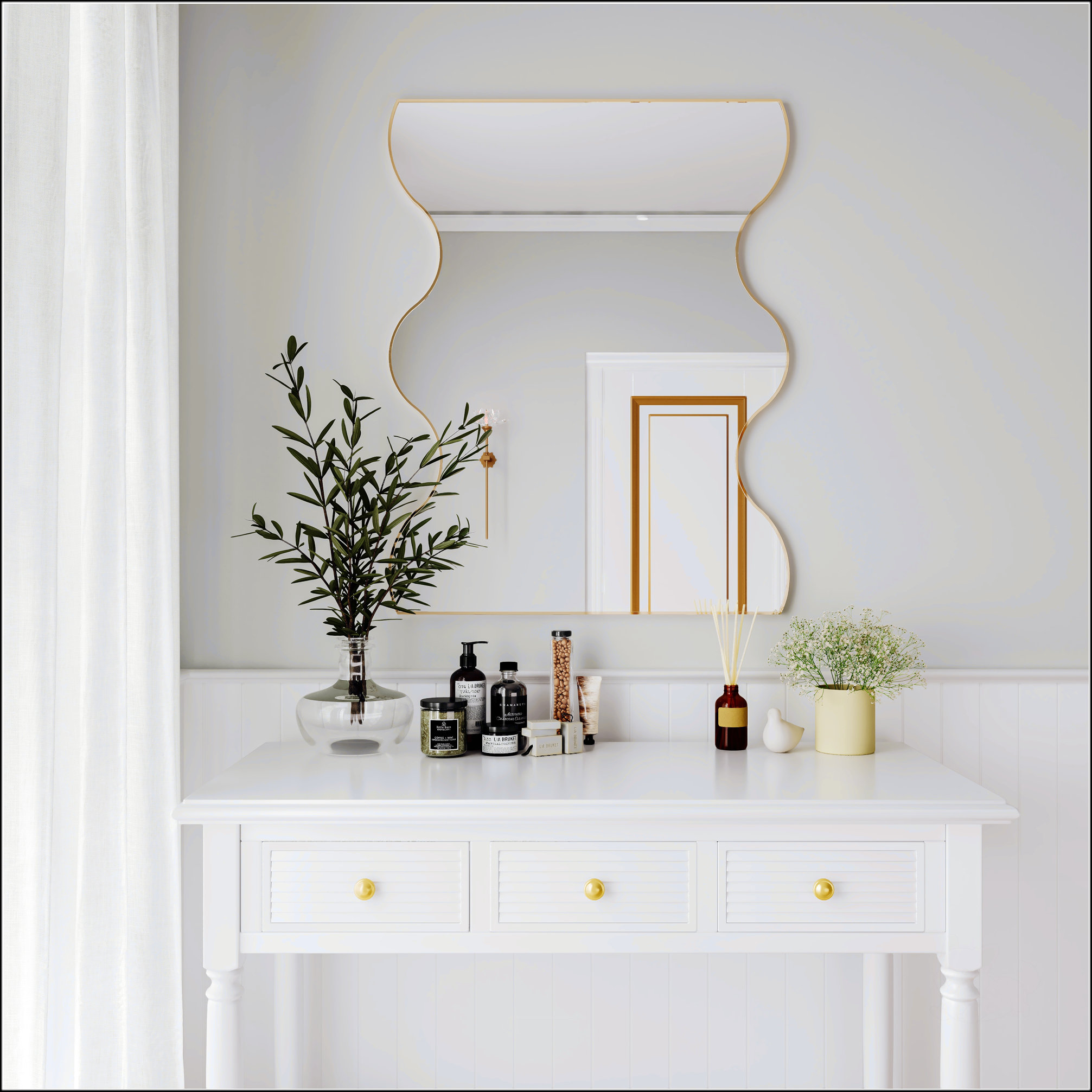 Lark Manor Wall Mirror 30X35 Inch Rectangular Mirror With 2 Wavy Sides ...